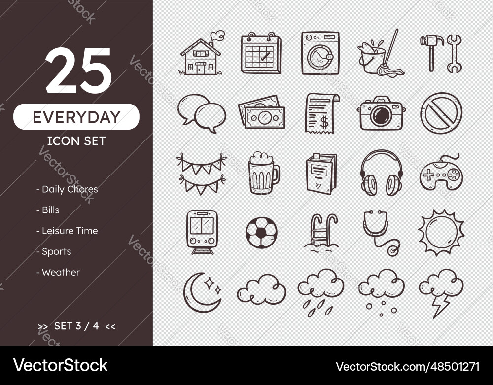 Everyday doodle icon collection Royalty Free Vector Image