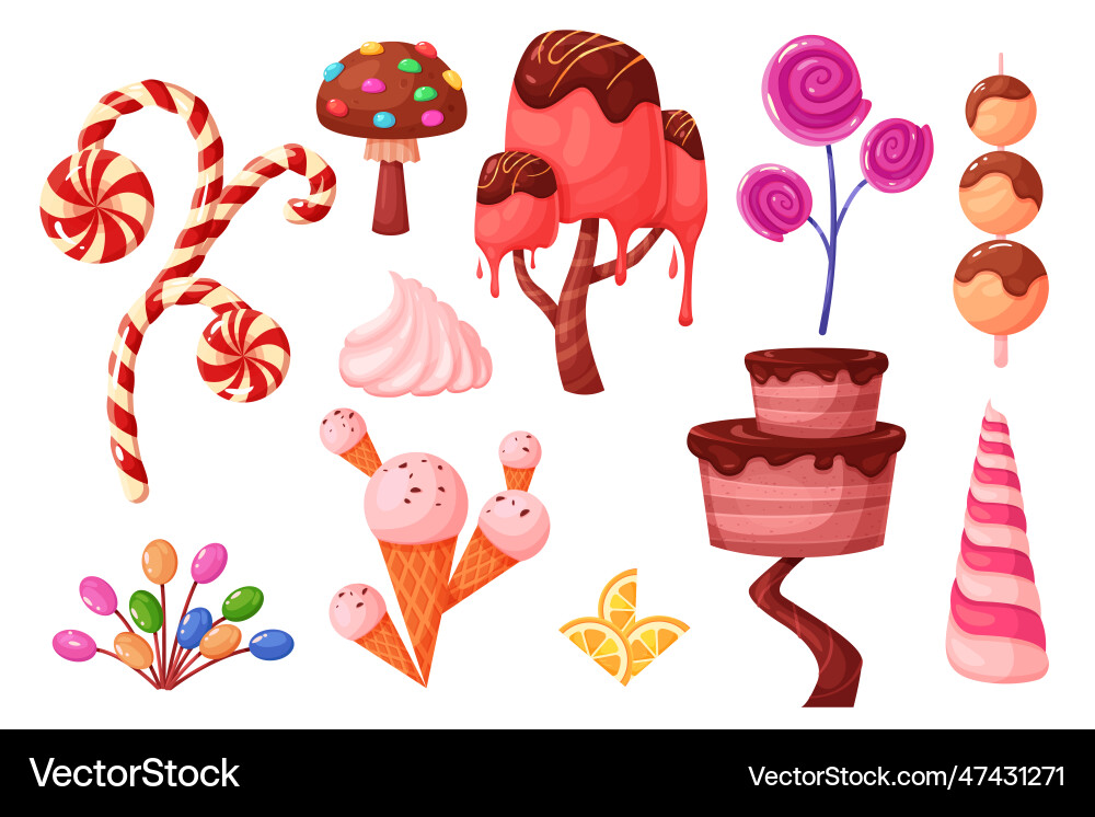 Fantasy candy plants set confectionery collection Vector Image
