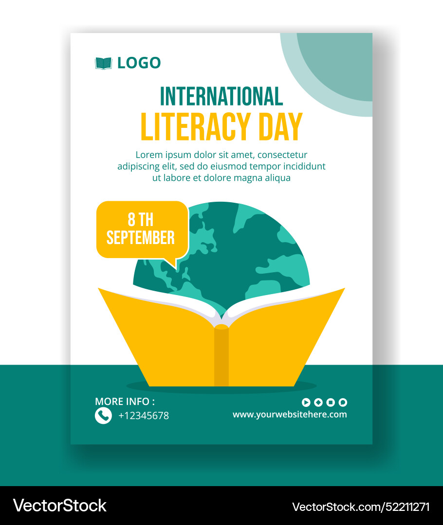 Literacy day vertical poster flat cartoon hand Vector Image