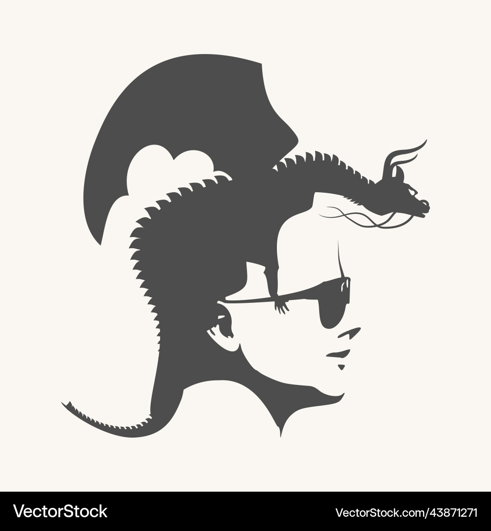 Optical illusion woman head with dragon Royalty Free Vector