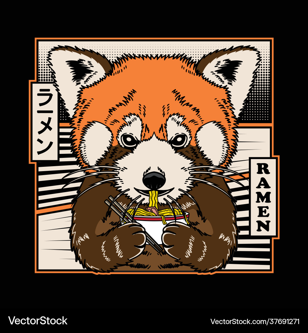 Red panda eat japanese ramen noodle Royalty Free Vector