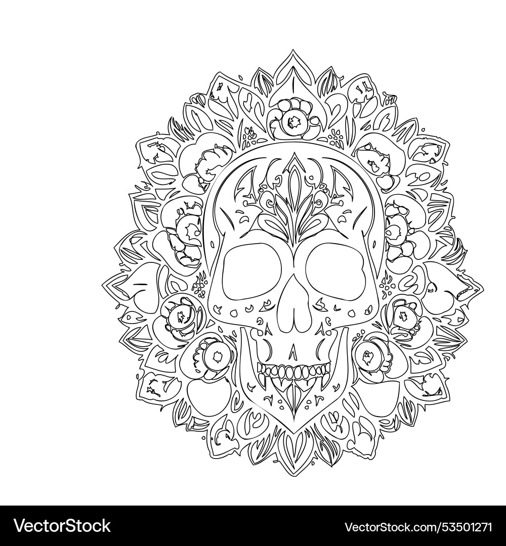 Skull mandala outline sketch Royalty Free Vector Image