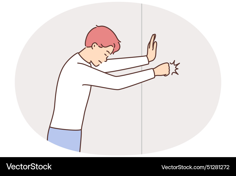 Angry man hit wall with fist Royalty Free Vector Image