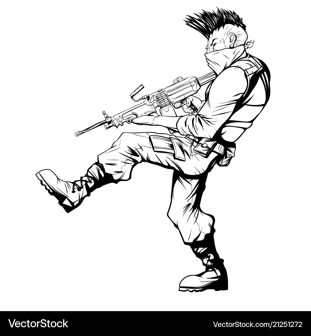 Armed Man with Mohawk and Gun Royalty Free Vector Image