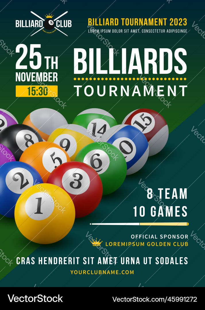 Billiards tournament poster Royalty Free Vector Image