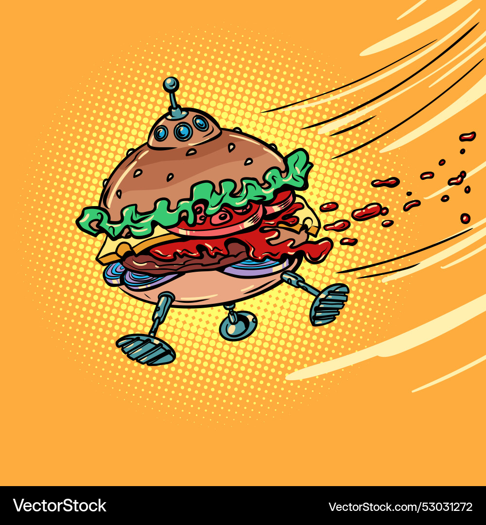 Burger flying machine flies at high speed Vector Image
