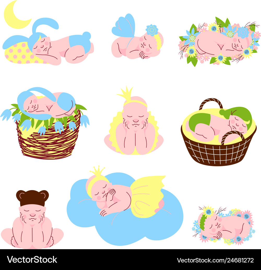 Collection of cute sleeping newborn babies Vector Image