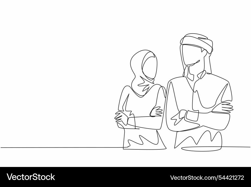 Continuous one line drawing young arabian man Vector Image