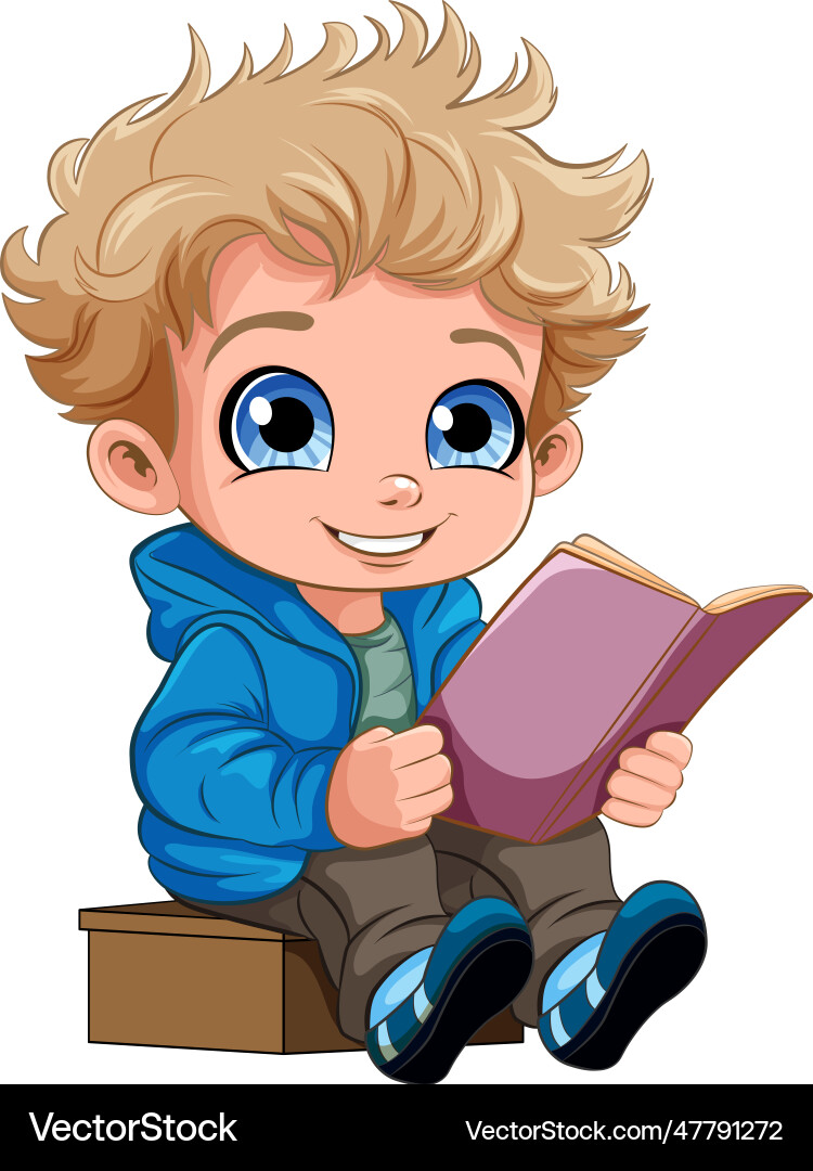 Cartoon Boy Reading Book