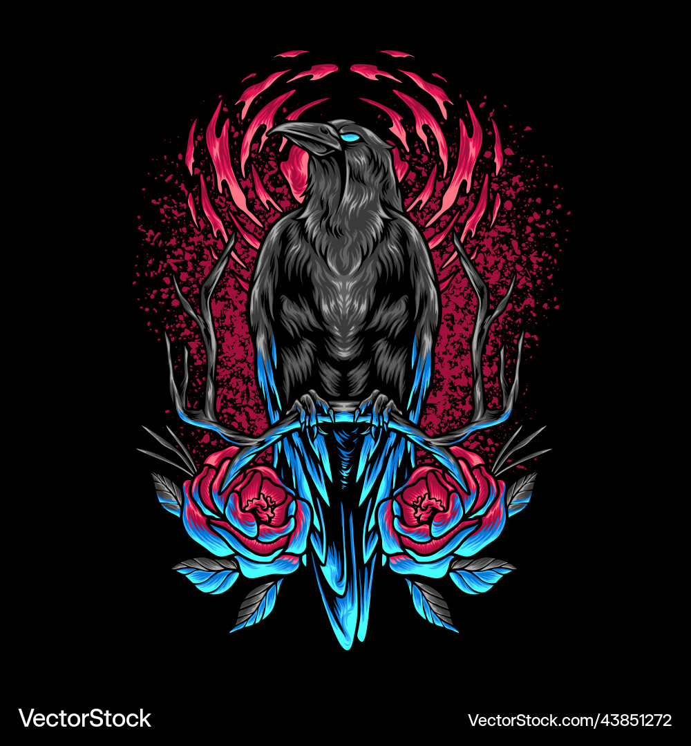 Dark Crow with Flowers Royalty Free Vector Image
