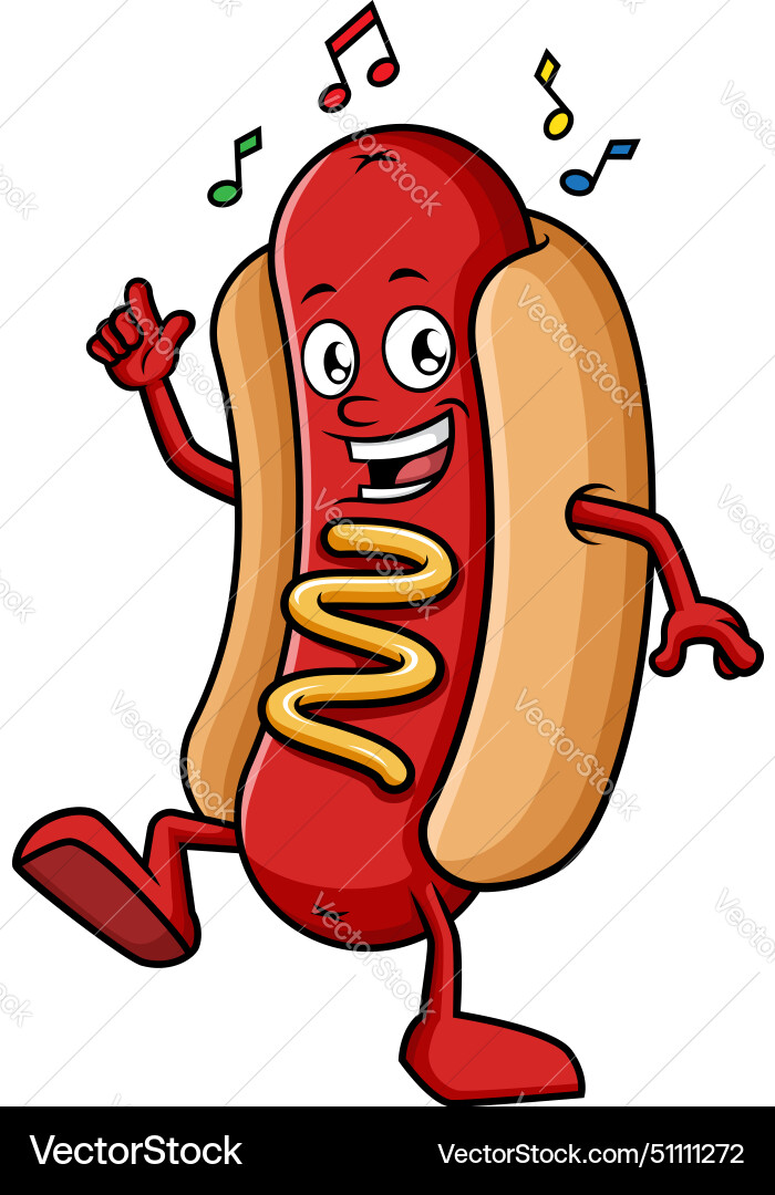 Hot dog dancing cartoon clip art Royalty Free Vector Image