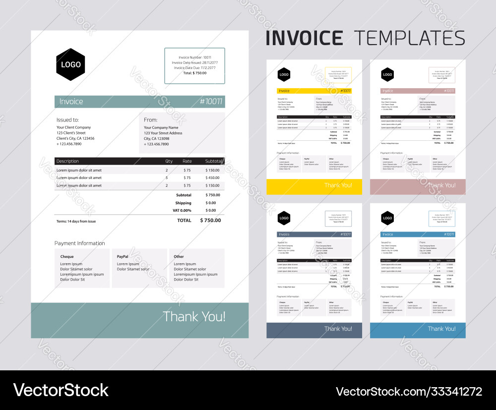 Invoice template set Royalty Free Vector Image
