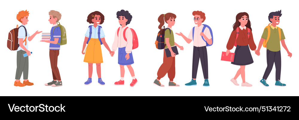 Middle school students couples happy friends Vector Image
