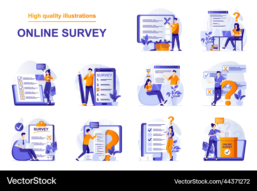 Online survey web concept with people scenes set Vector Image