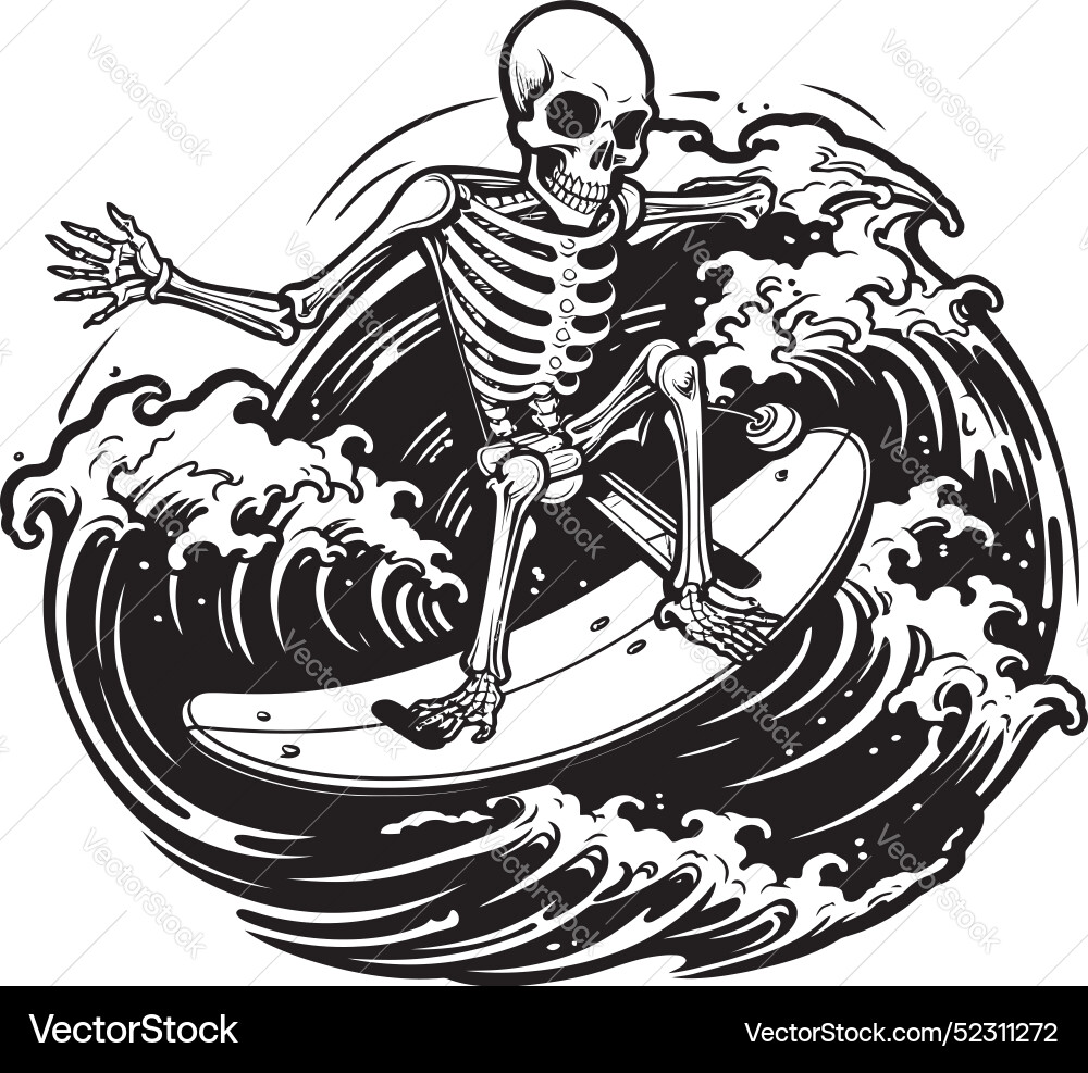 Skeleton surfer co cartoon surfing logo design Vector Image