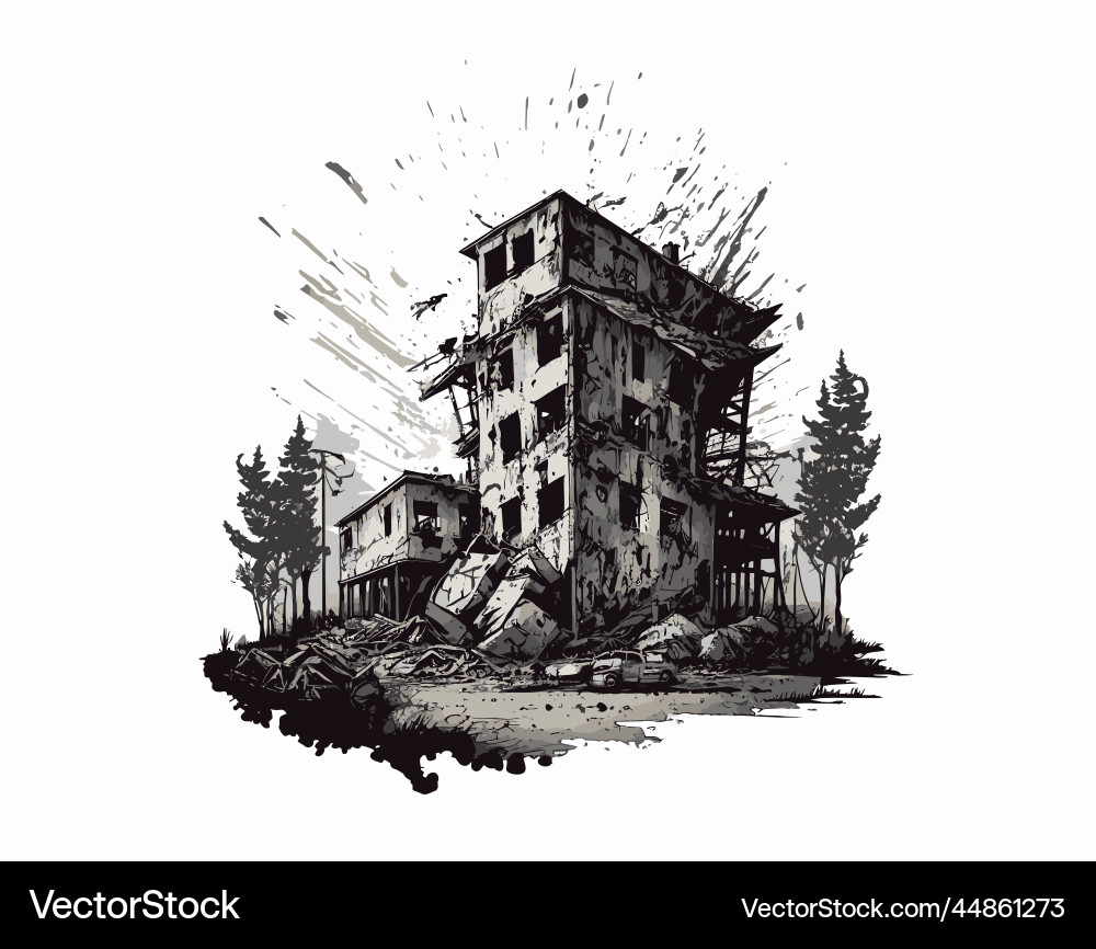 Building destroyed by the earthquake or war Vector Image
