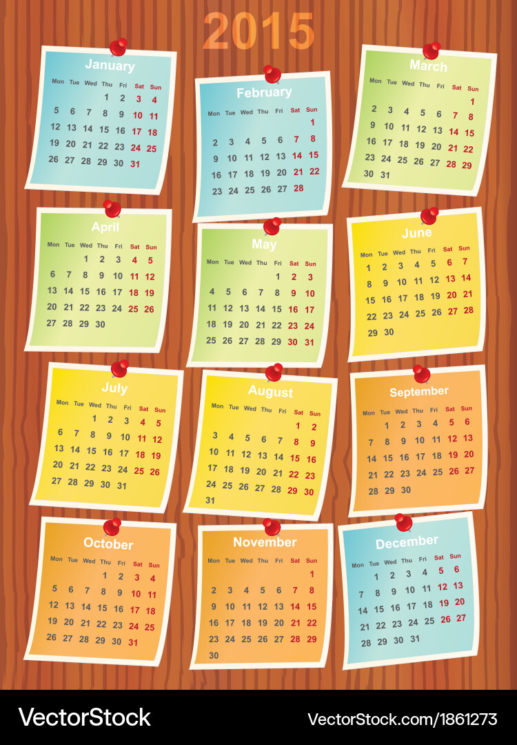 Calendar 2015 on notes Royalty Free Vector Image