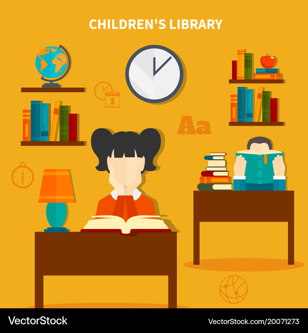 Children library composition Royalty Free Vector Image
