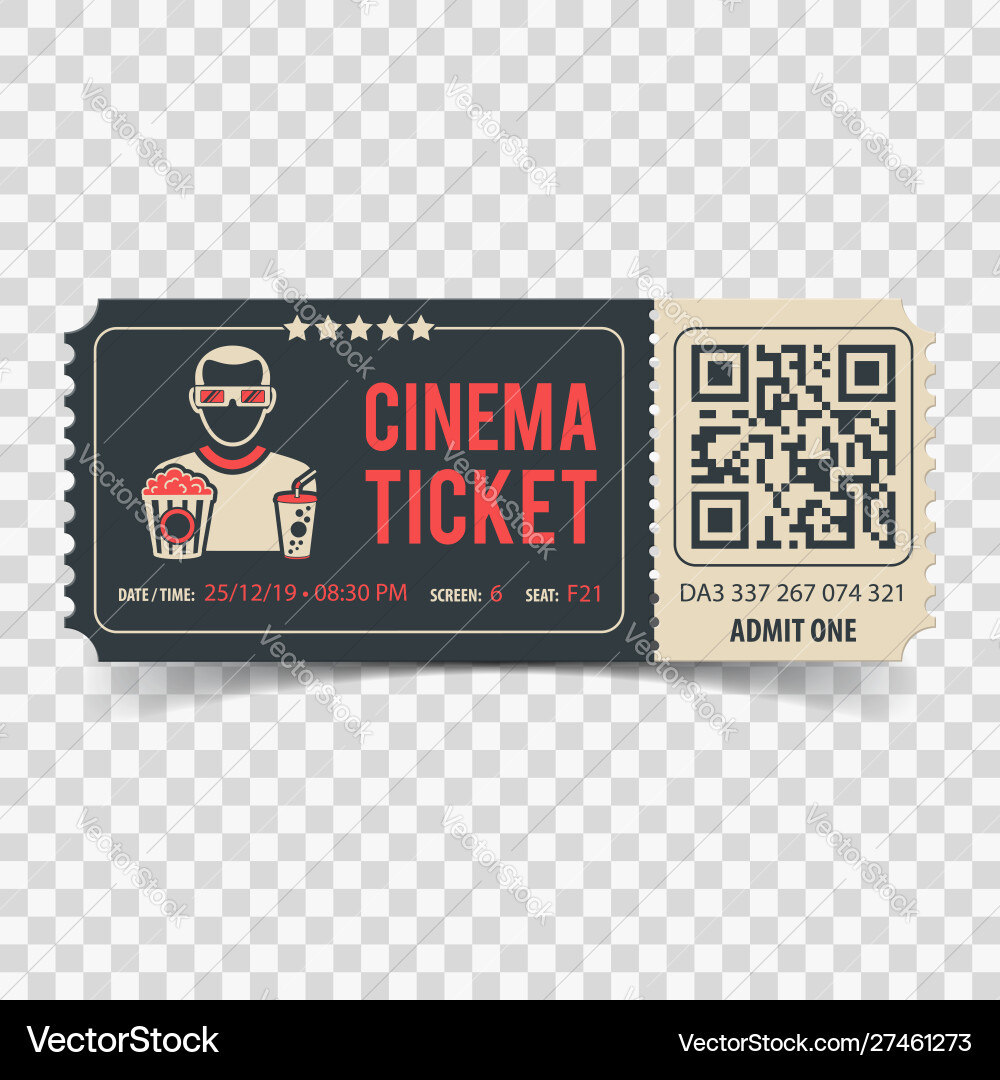 Cinema ticket with qr code Royalty Free Vector Image