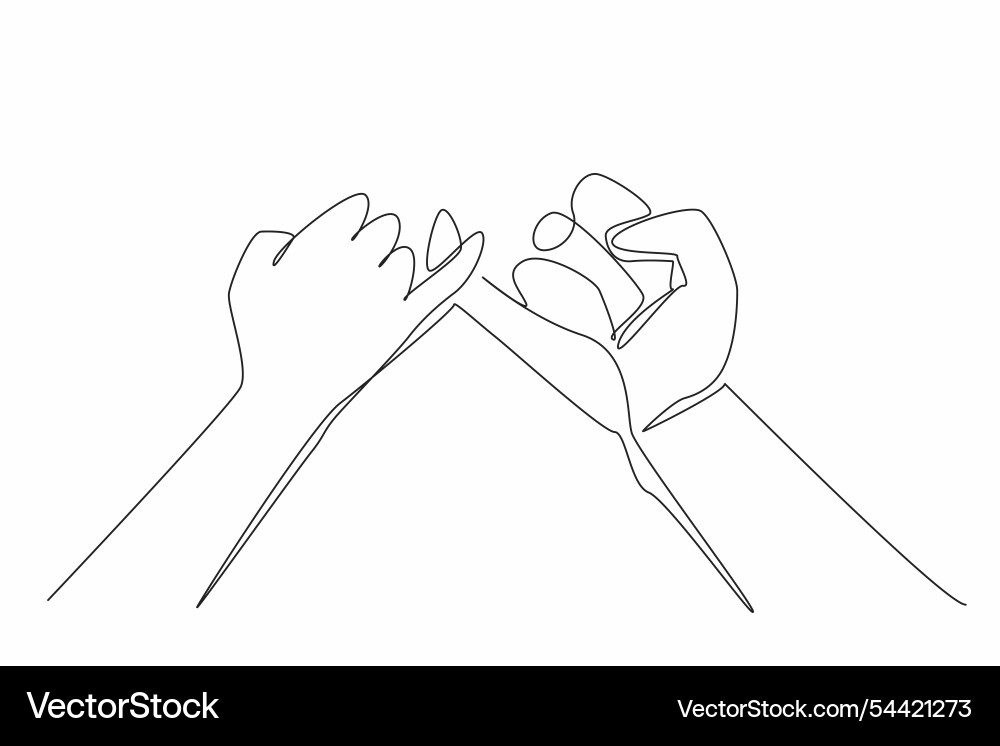 Continuous one line drawing two hands holding Vector Image