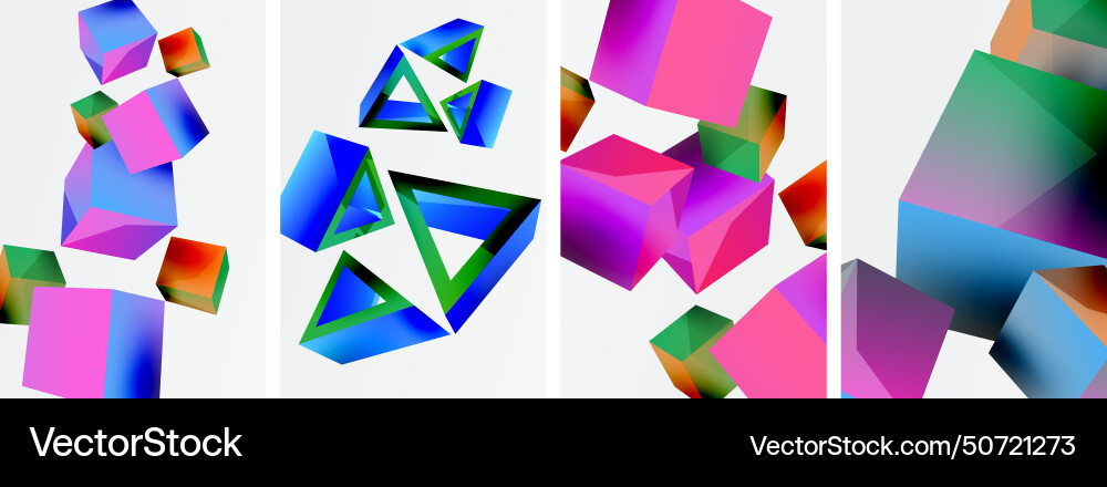 Flying 3d shapes cubes and other geometric Vector Image