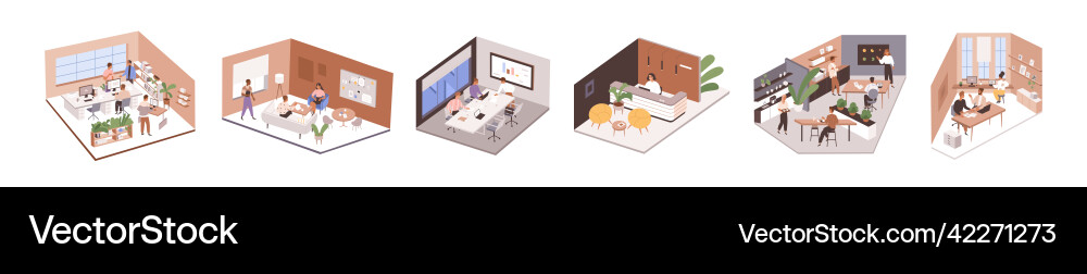 Isometric Office Interiors - Workspaces Royalty Free Vector