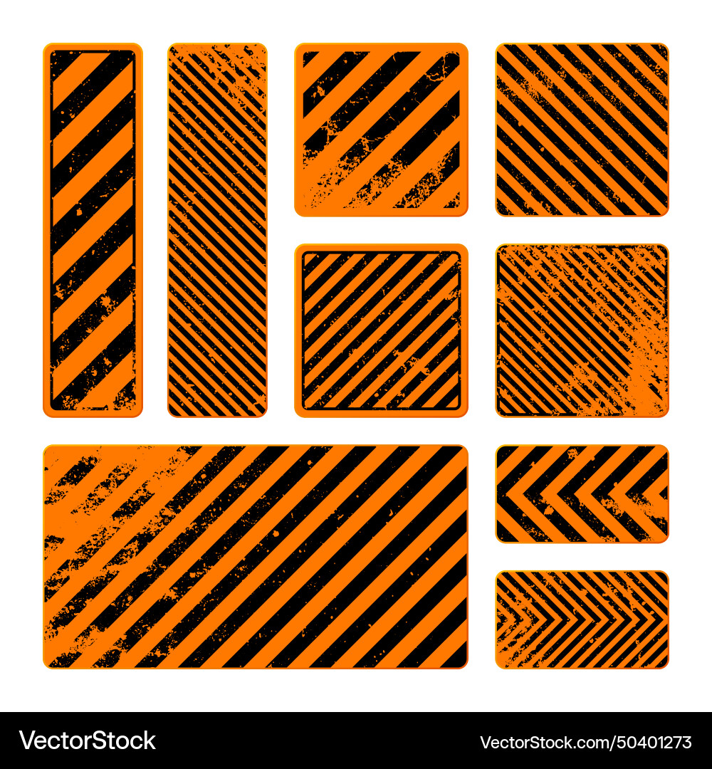 Orange grunge warning signs with diagonal lines Vector Image