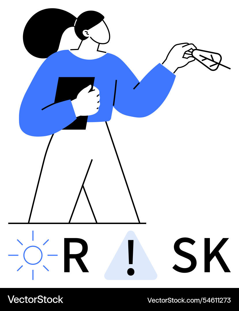 Person evaluating risk with exclamation mark Vector Image