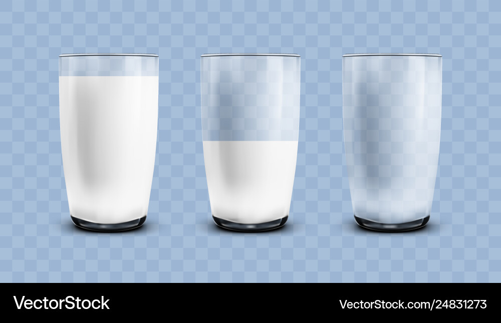 Realistic empty half and full of milk transparent Vector Image