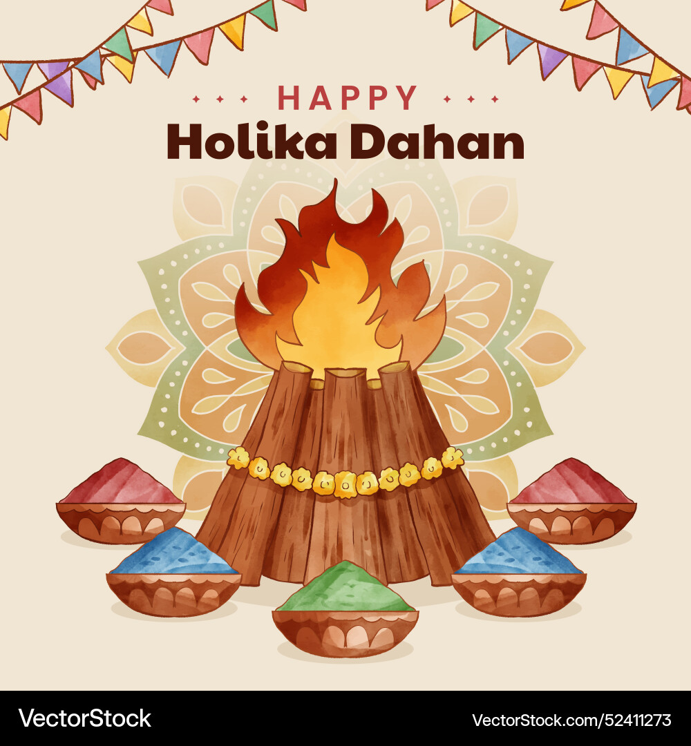 Watercolor holika dahan Royalty Free Vector Image