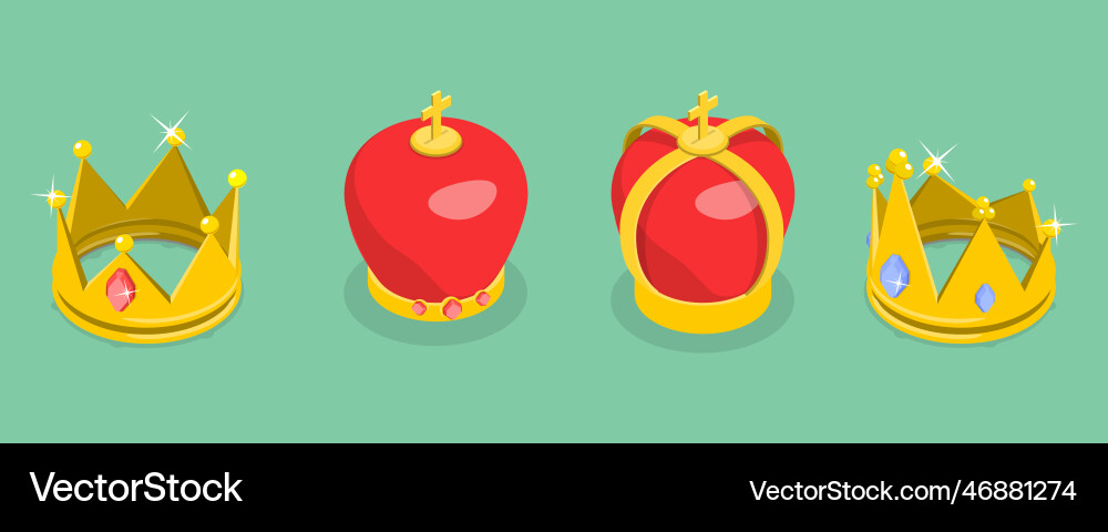 3d isometric flat set of golden crowns Royalty Free Vector