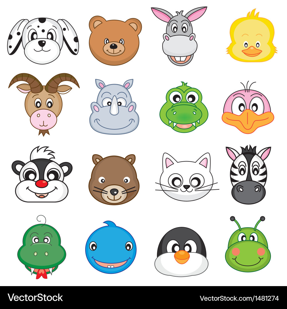 Animal faces set Royalty Free Vector Image - VectorStock