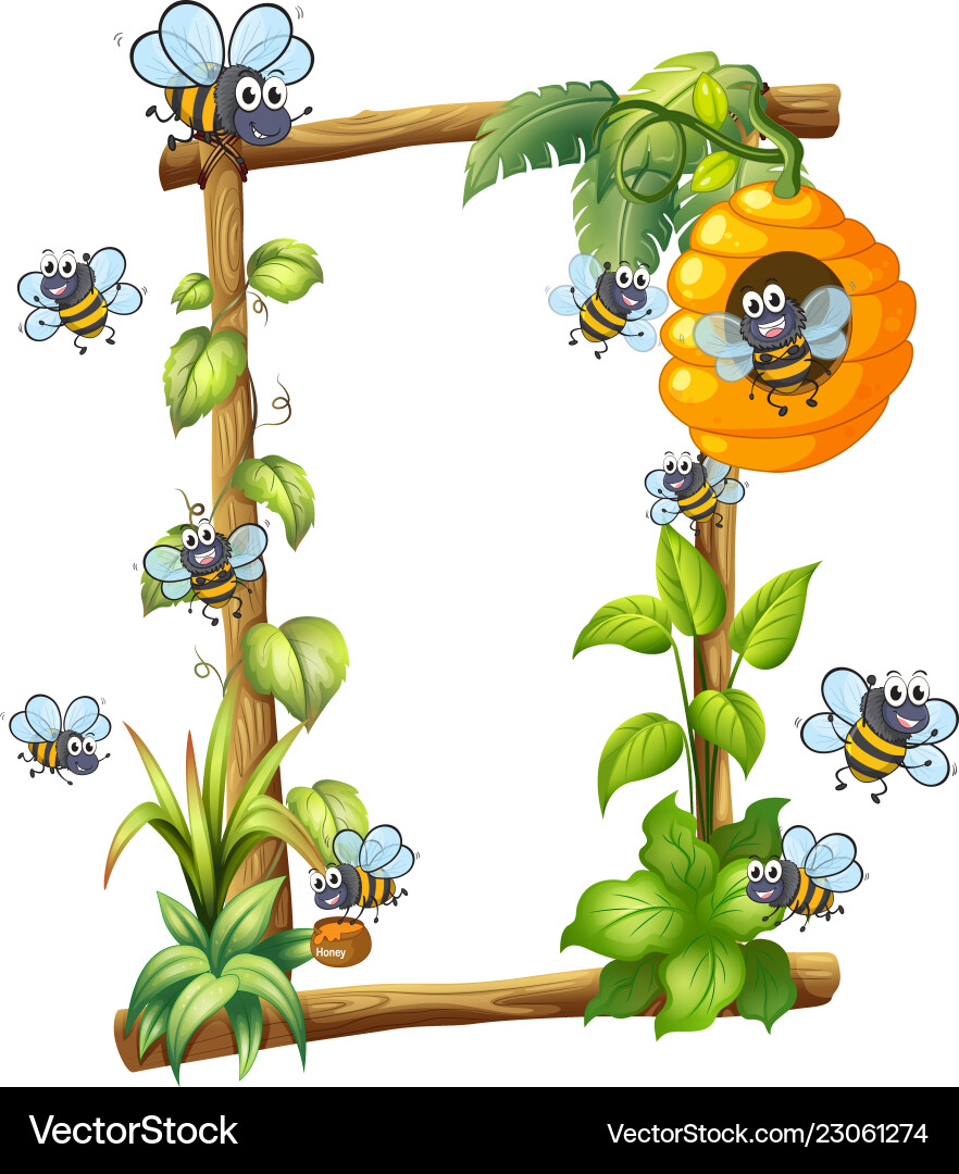 Bee on wooden frame Royalty Free Vector Image - VectorStock
