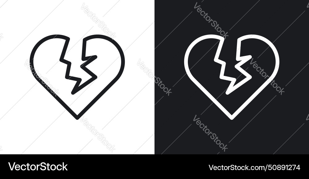 Broken heart icon set with crack symbol Royalty Free Vector