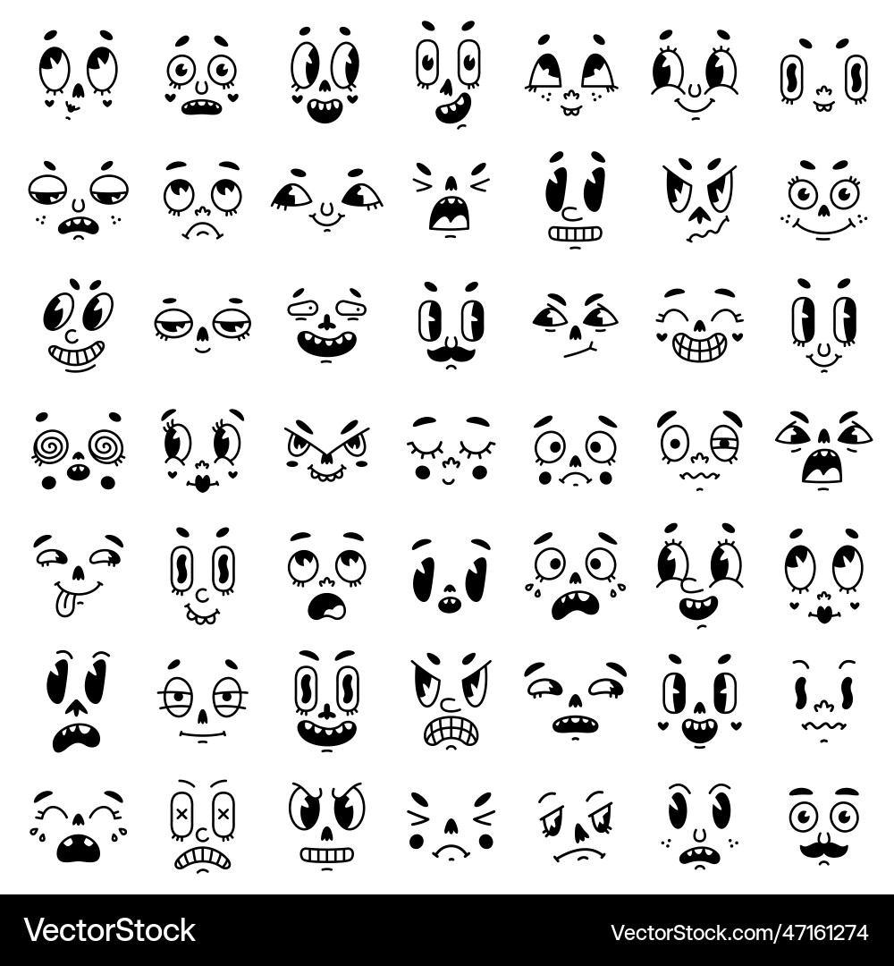 Cartoon Mascot Faces - Retro Style Royalty Free Vector Image