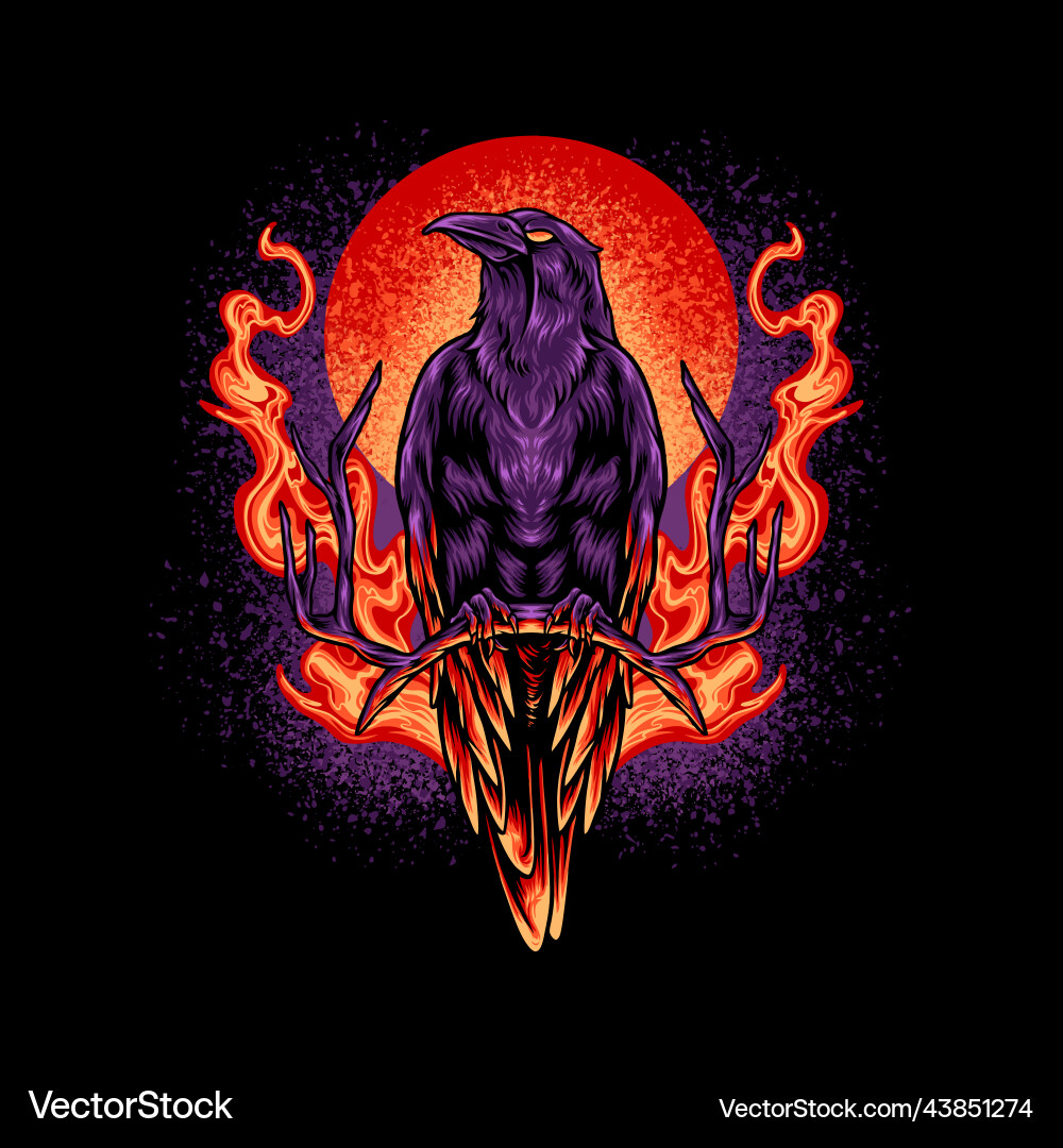 Crow on fire Royalty Free Vector Image - VectorStock