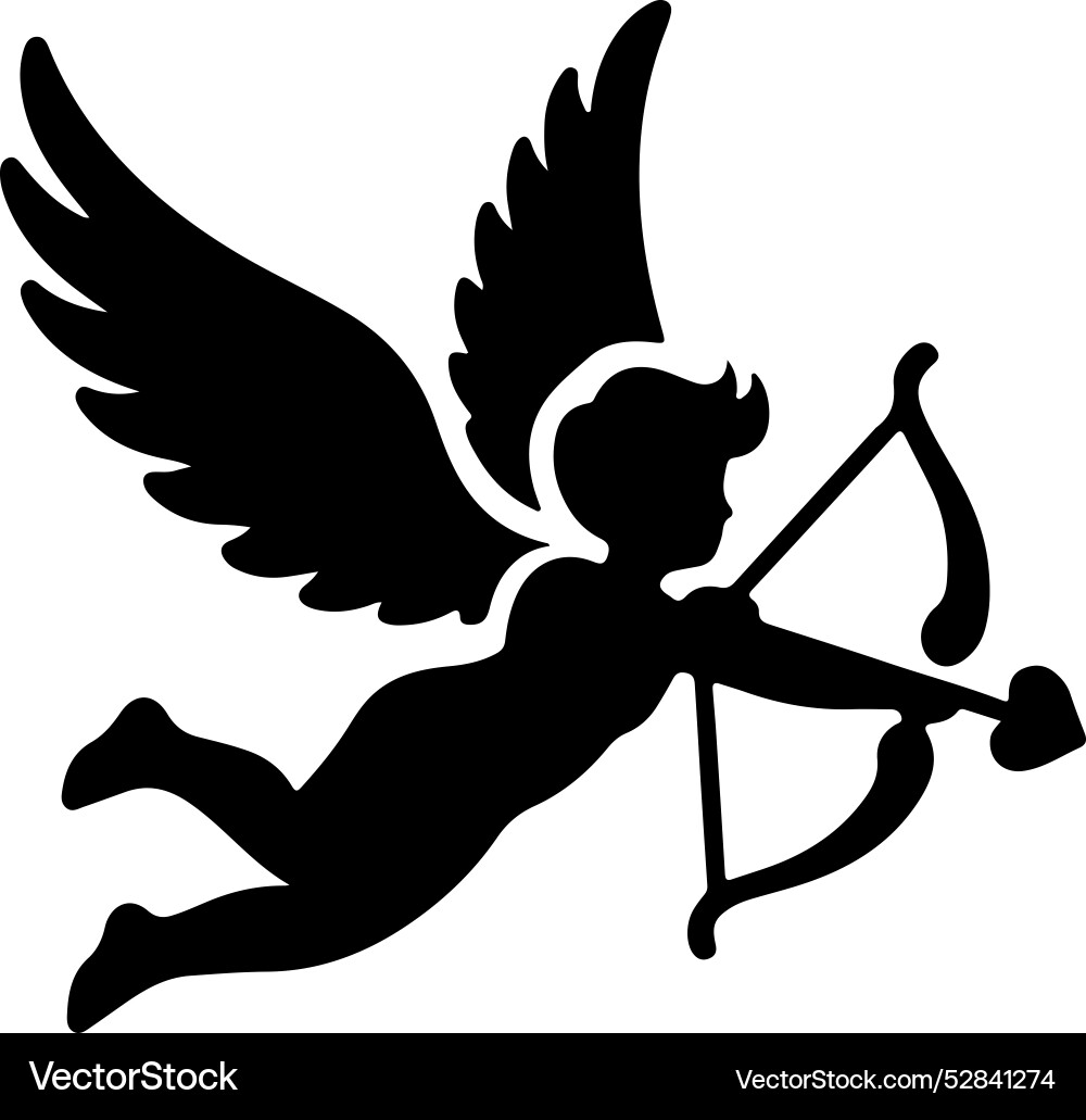 Flat design flying cupid silhouette Royalty Free Vector