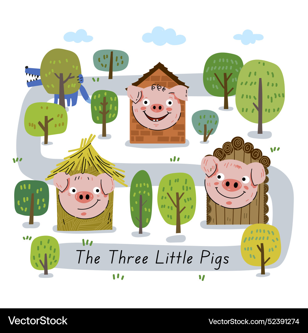 Hand drawn the three little pigs Royalty Free Vector Image
