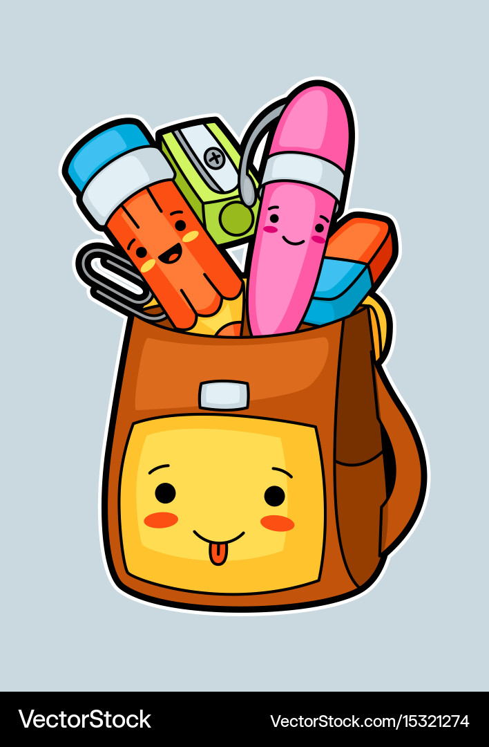 Kawaii school backpack with cute education Vector Image