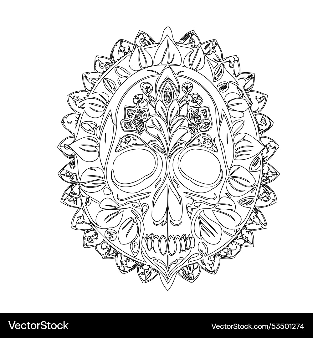 Skull mandala outline sketch Royalty Free Vector Image