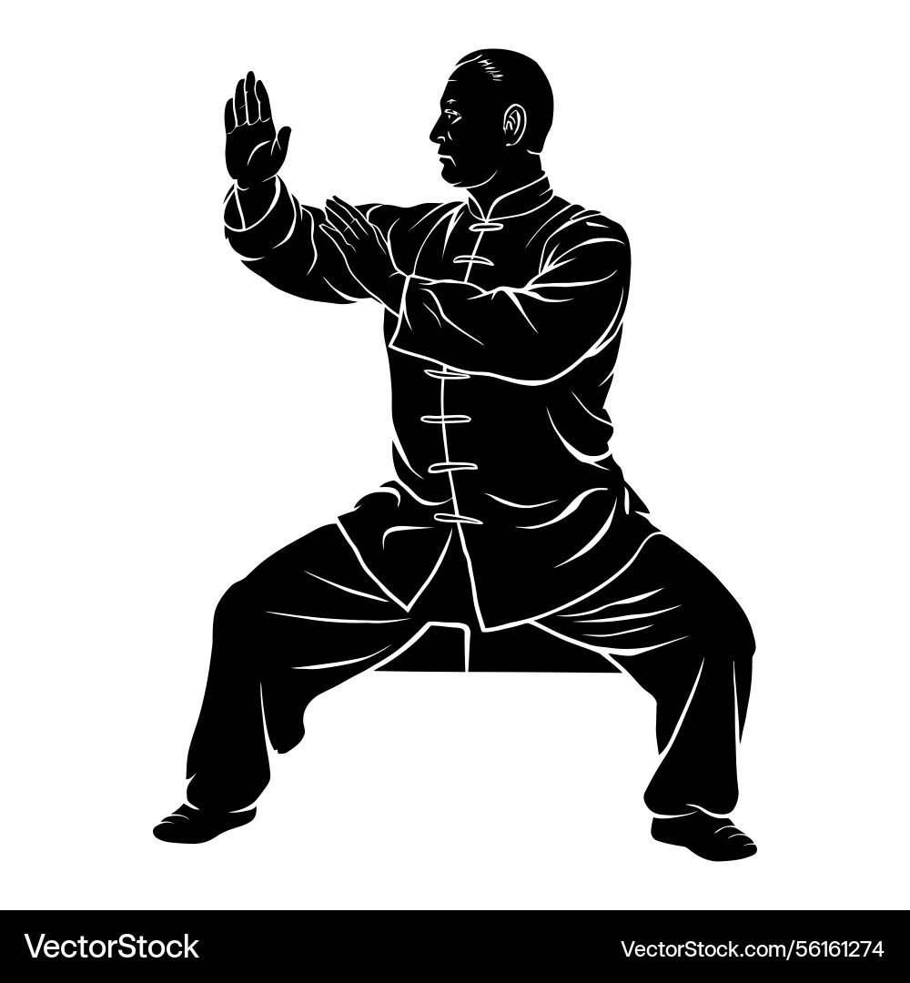 Tai chi pose silhouette Royalty Free Vector Image