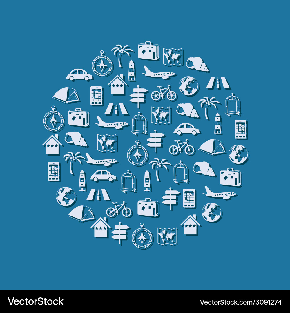 Travel icons in circle Royalty Free Vector Image
