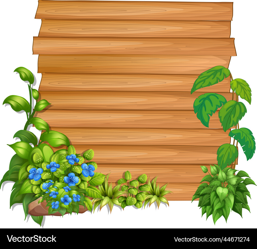 Wooden board template with nature leaves Vector Image