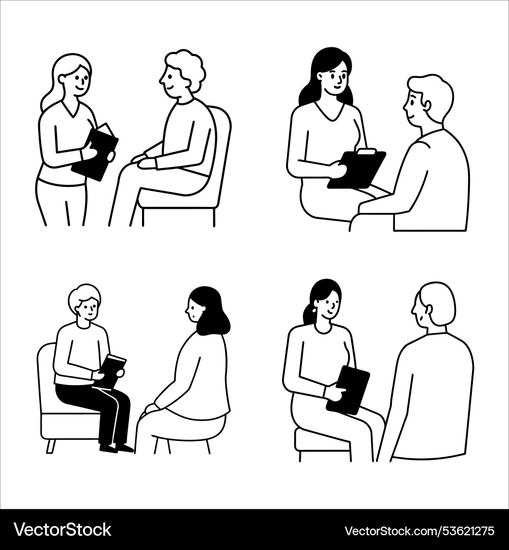 Line art behavior analyst observing client Vector Image