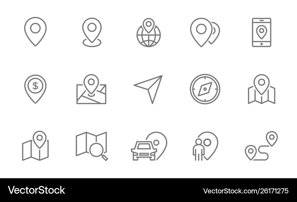 Set route and navigation line icons map Royalty Free Vector