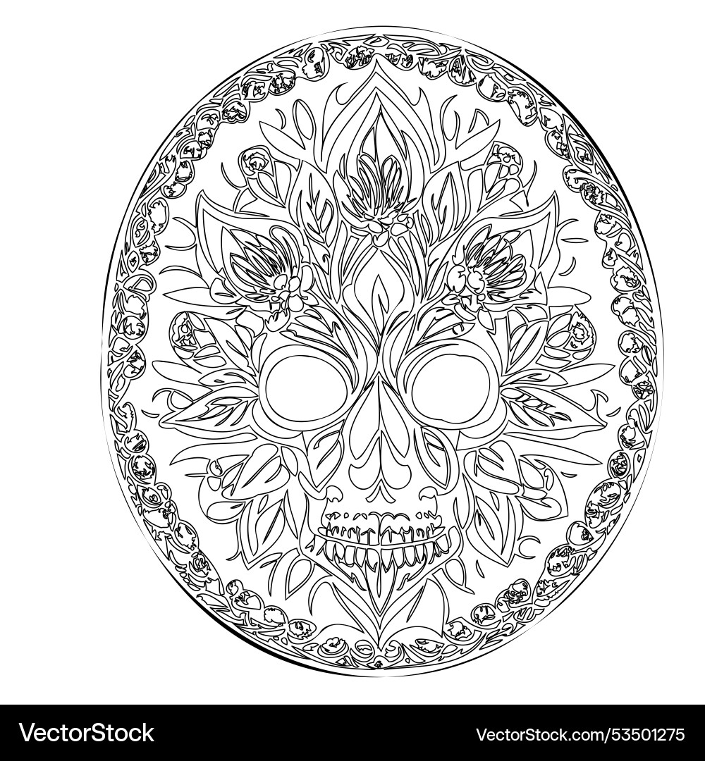 Skull mandala outline sketch Royalty Free Vector Image