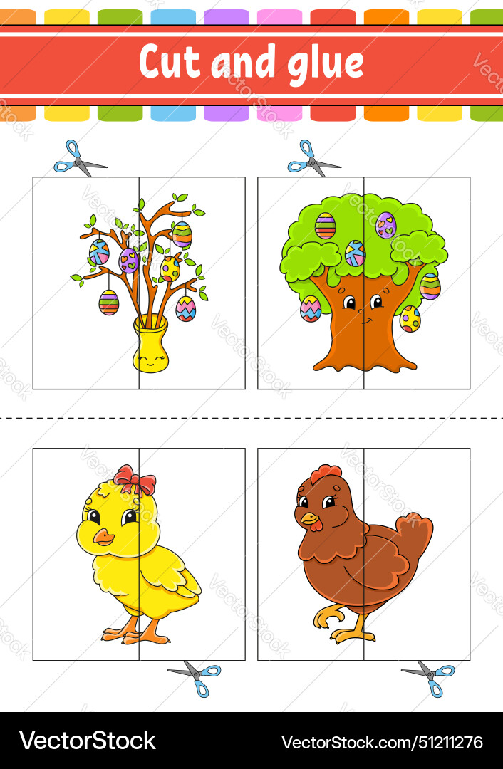 Cut and play paper game with glue flash cards Vector Image