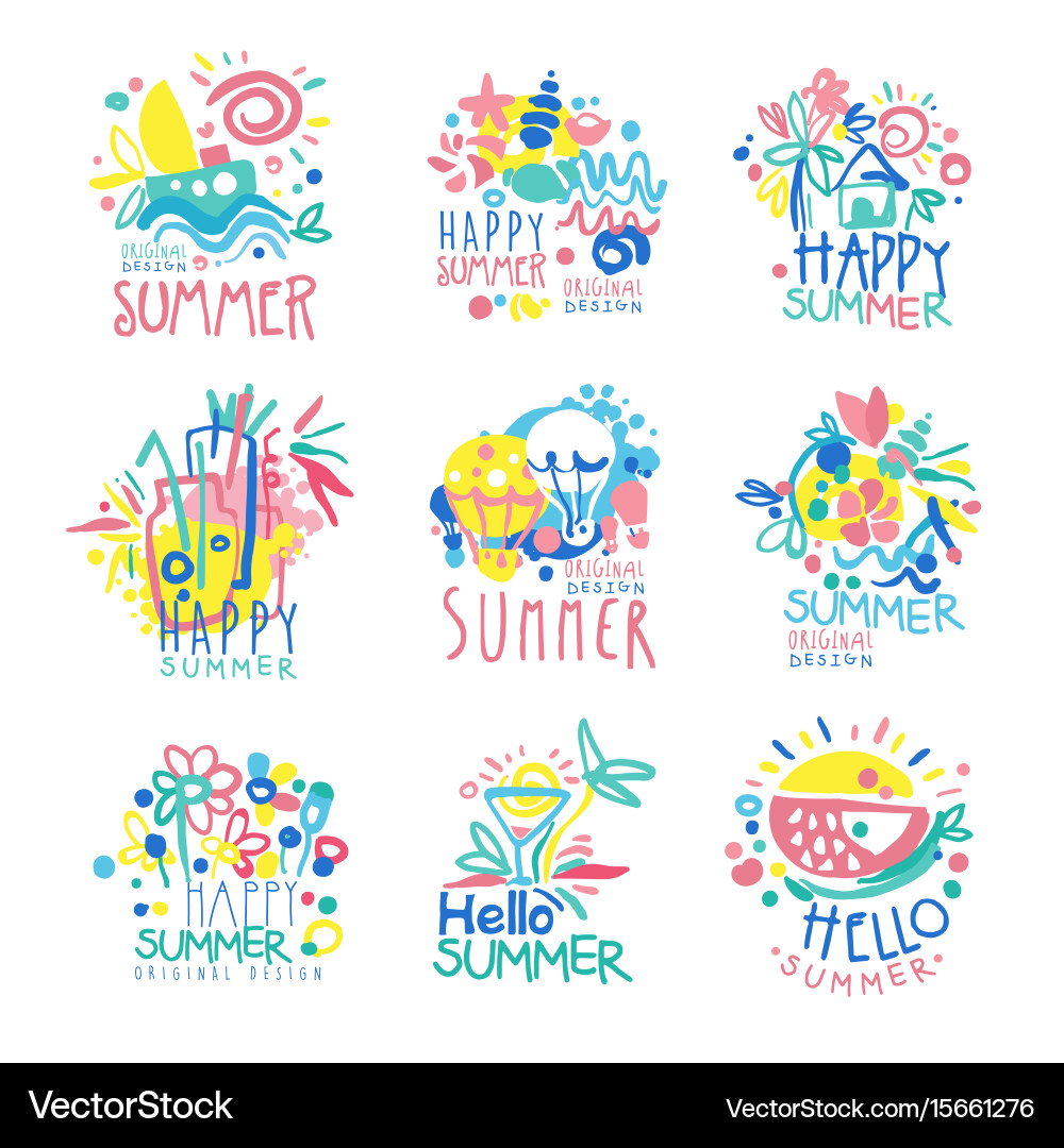 Happy summer logo template original design set Vector Image