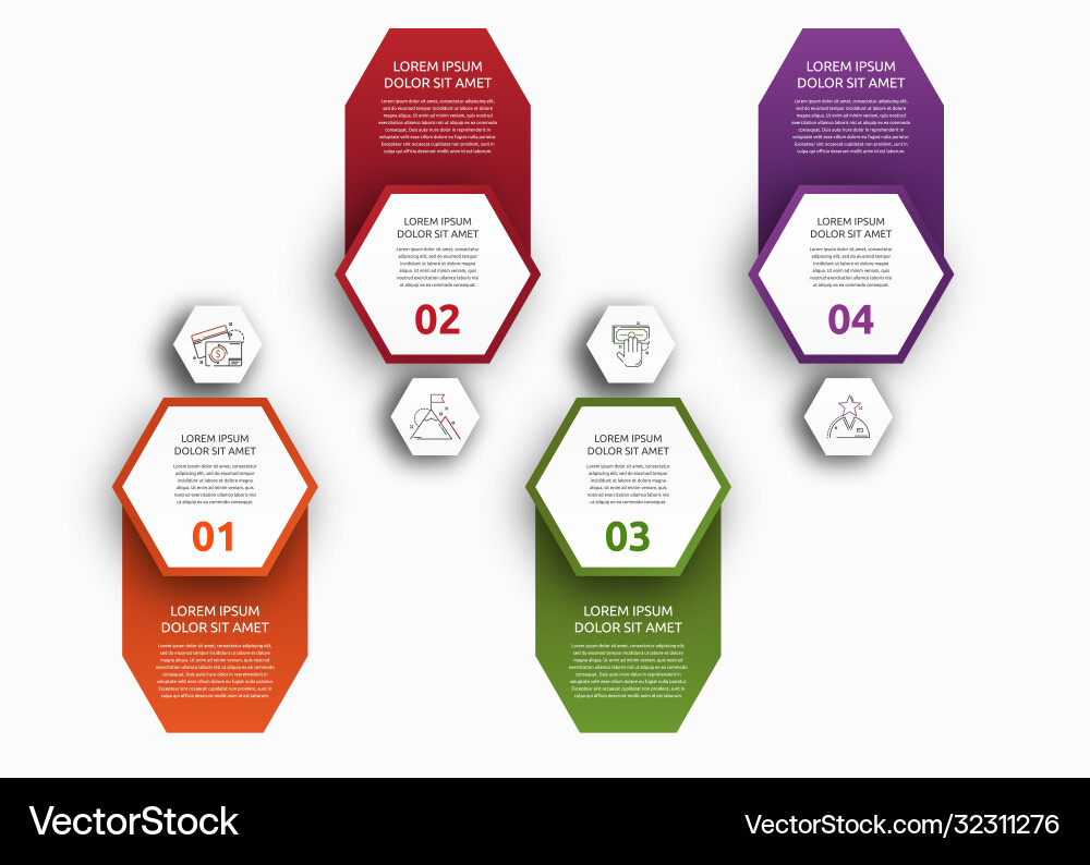 Infographic with 4 hexagons labels Royalty Free Vector Image
