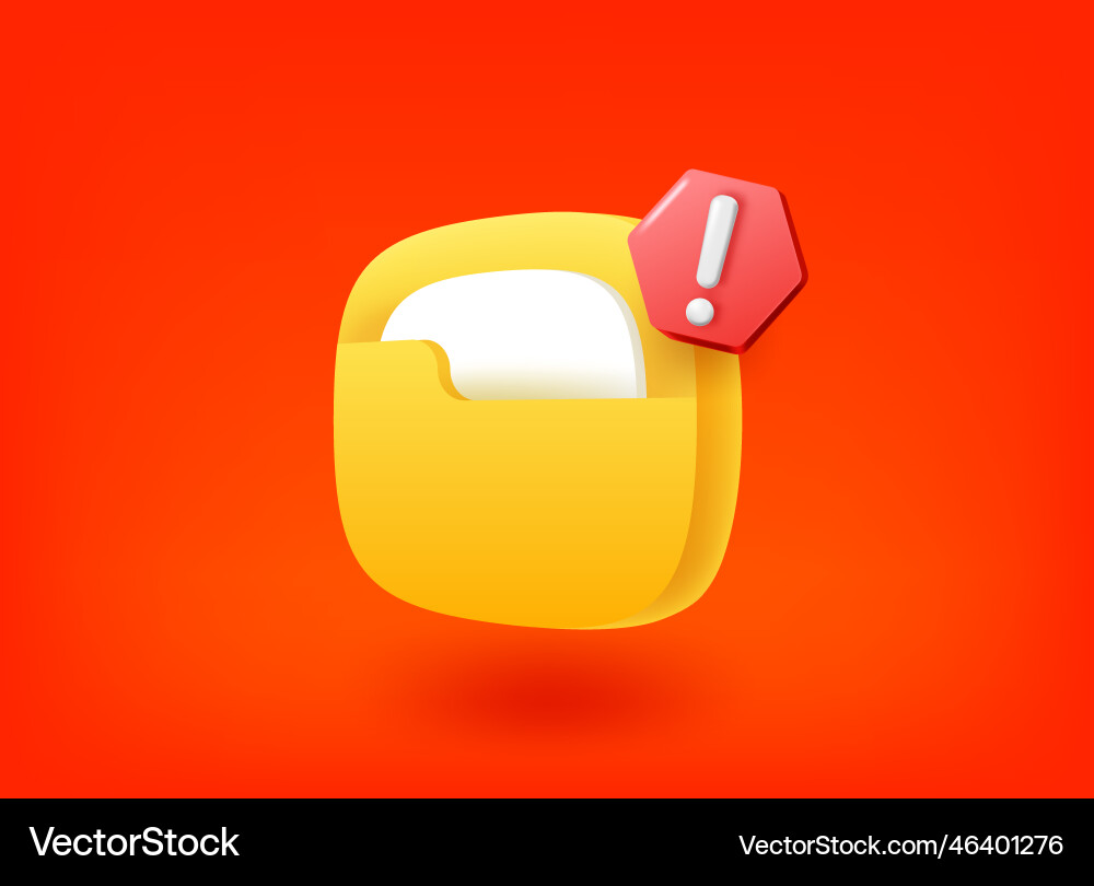 Ordnersymbol mit Ausrufpunkt Piktogramm 3d Vektorbild